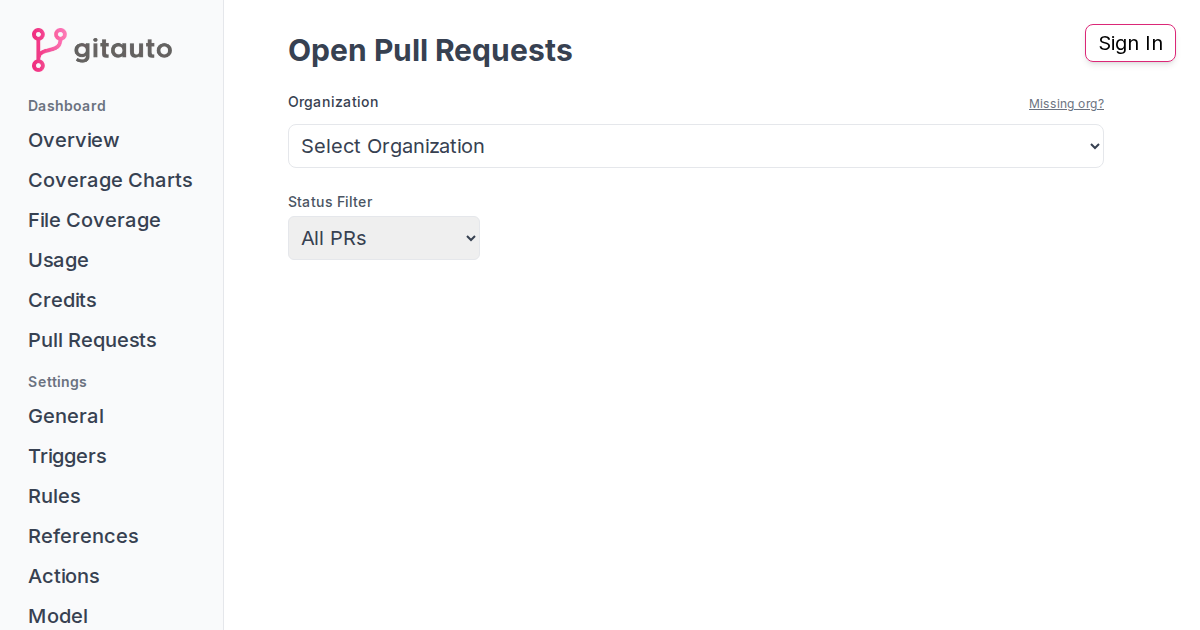 GitAuto Pull Requests Dashboard - Track & Monitor PRs