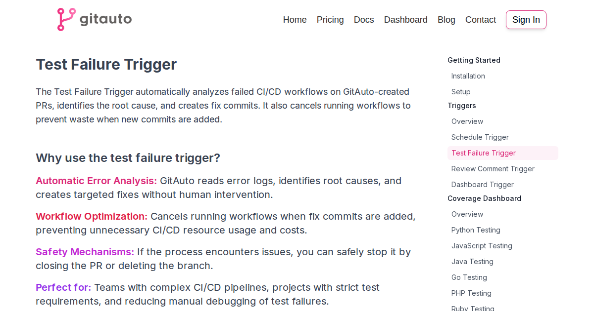 GitAuto Test Failure Trigger - Automatic CI/CD Fix